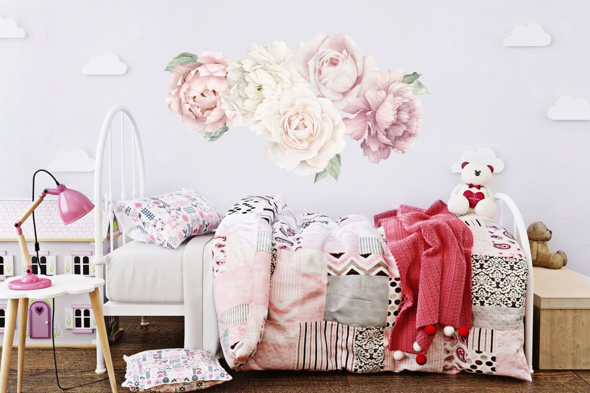 Classic Pink Peony & Rose Wall Decals - Removable Wallpapers, Wall ...