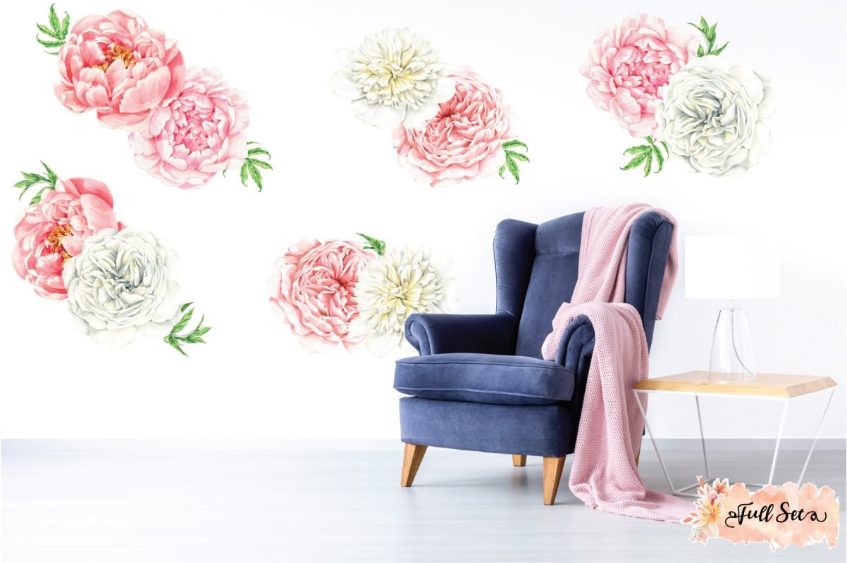 Peony & Rose Blush Wall Decals - Removable Wallpapers, Wall Stickers ...