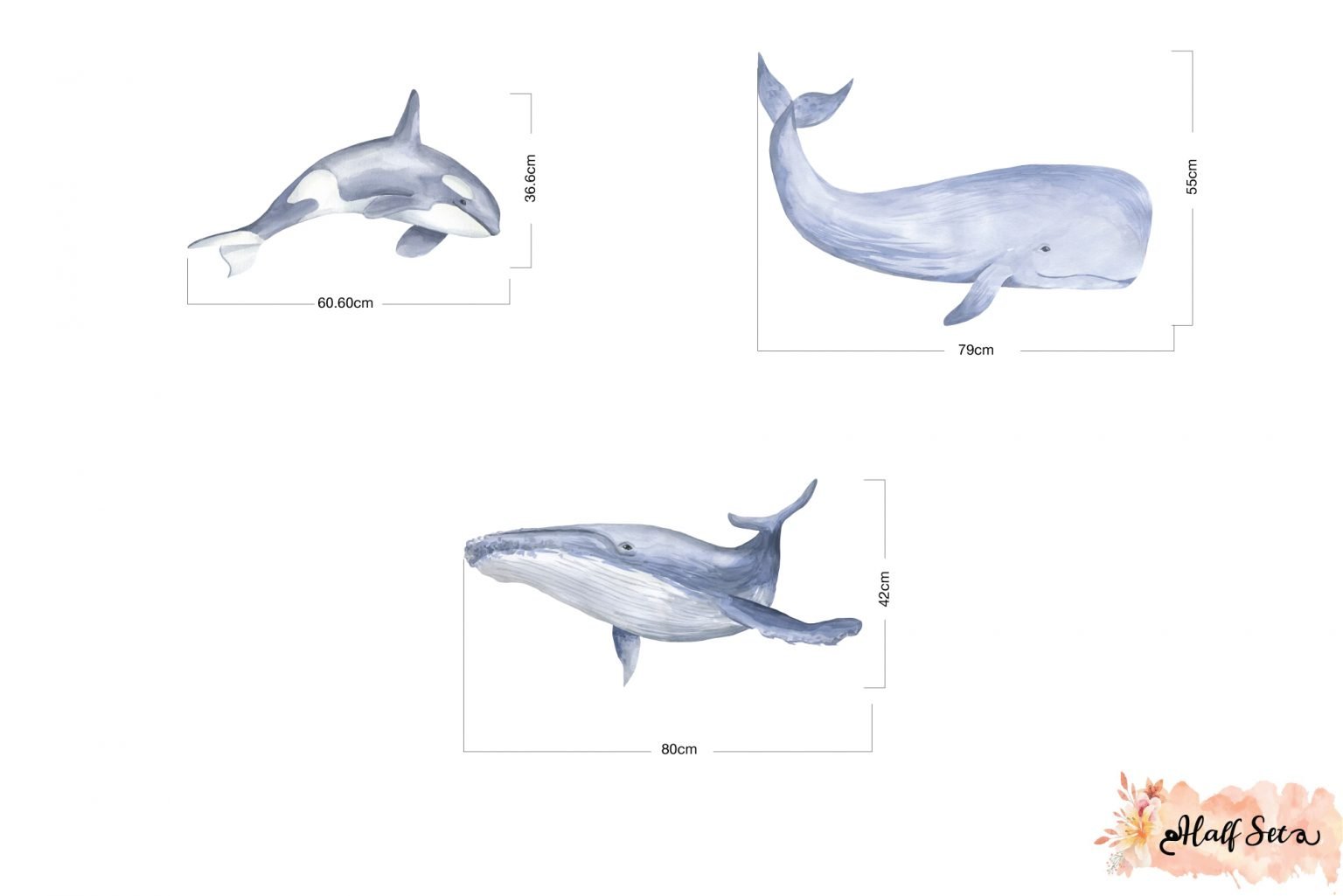 Watercolour Whale Decal Set - Removable Wallpapers, Wall Stickers ...