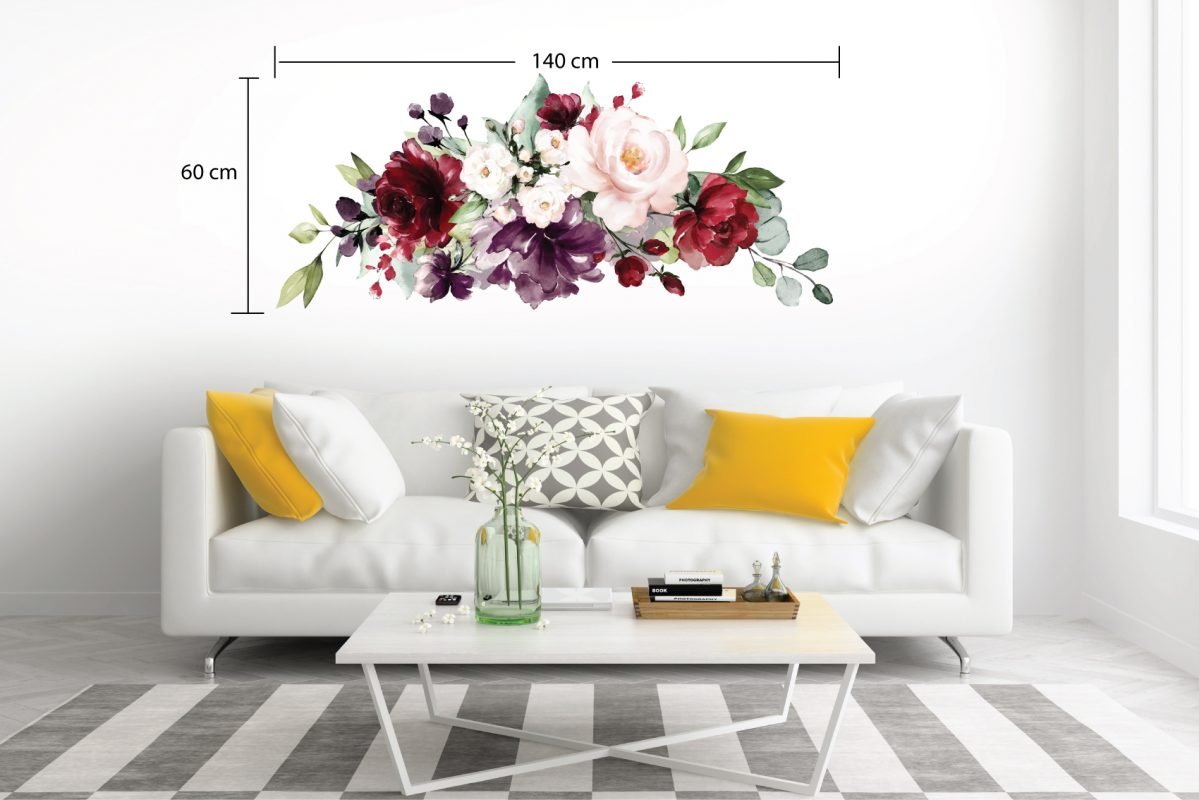 Burgundy Flowers Floral Decal Set - Removable Wallpapers, Wall Stickers ...