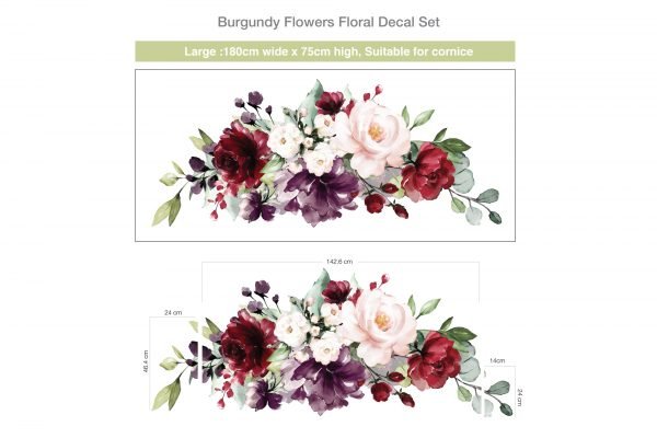 Burgundy Flowers Floral Decal Set - Removable Wallpapers, Wall Stickers ...