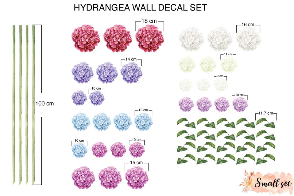 Small Hydrangea Floral Wall Decals - Removable Wallpapers, Wall ...