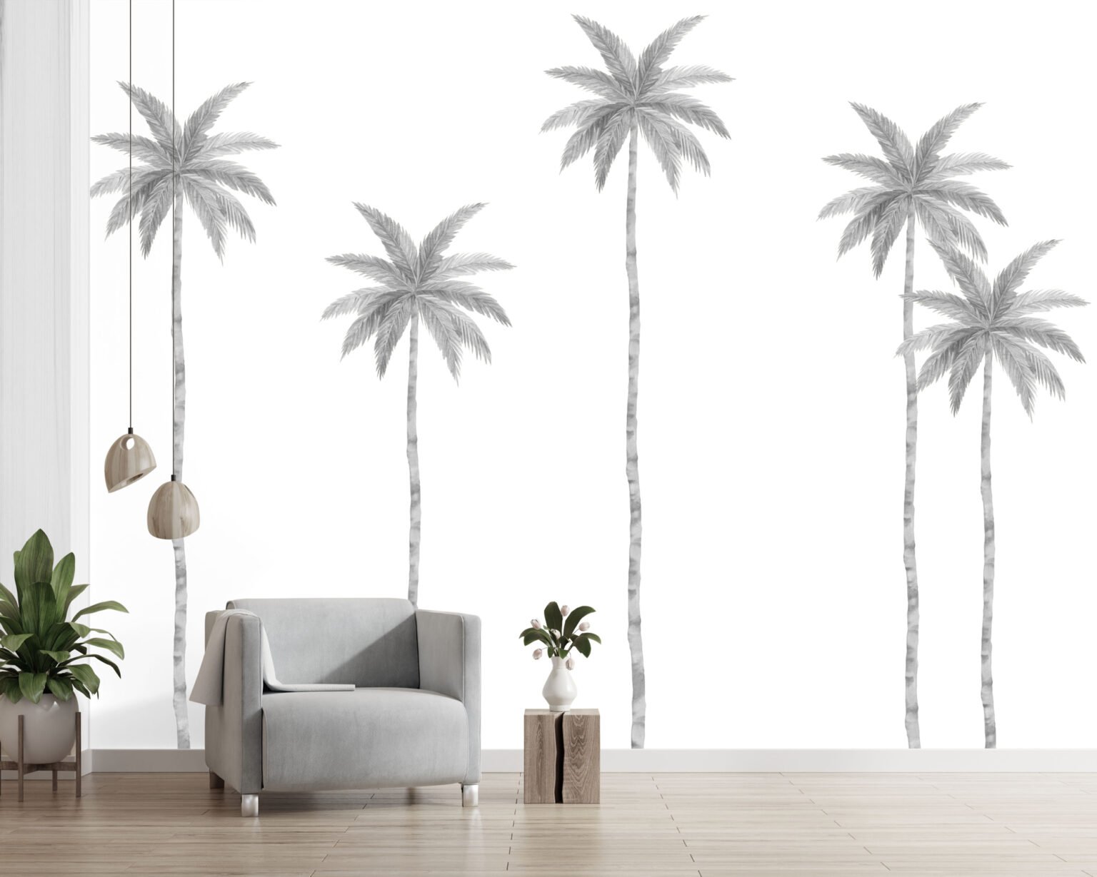 Palm Tree Grey Large Wall Decals - Removable Wallpapers, Wall Stickers ...