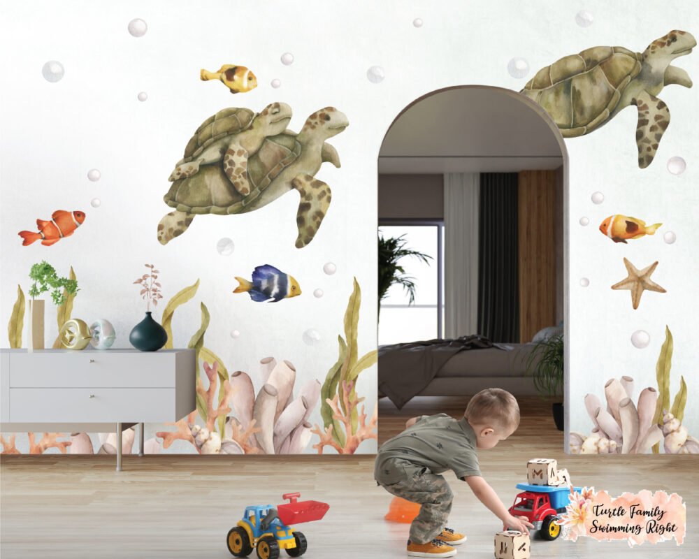 Turtle Underwater Family Wall Decals - Removable Wallpapers, Wall ...