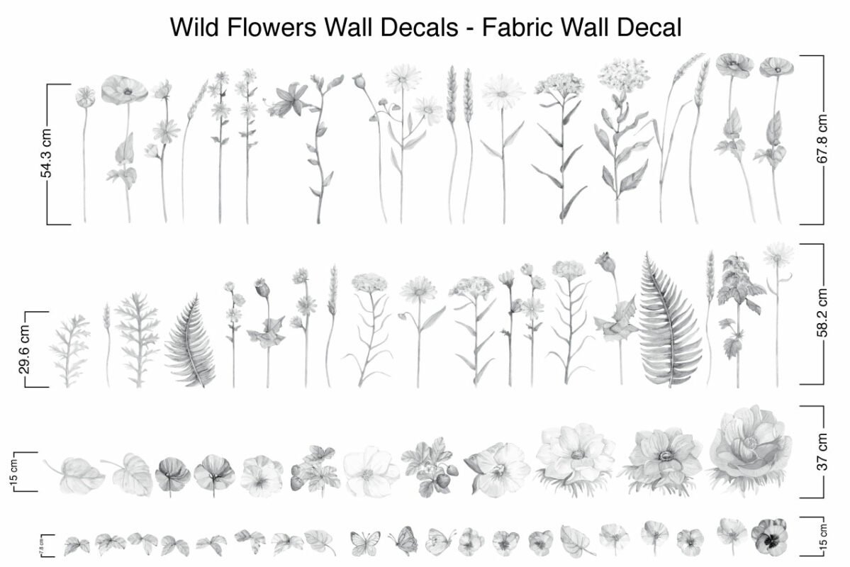 Wild Flowers GREY Wall Decal - Removable Wallpapers, Wall Stickers ...