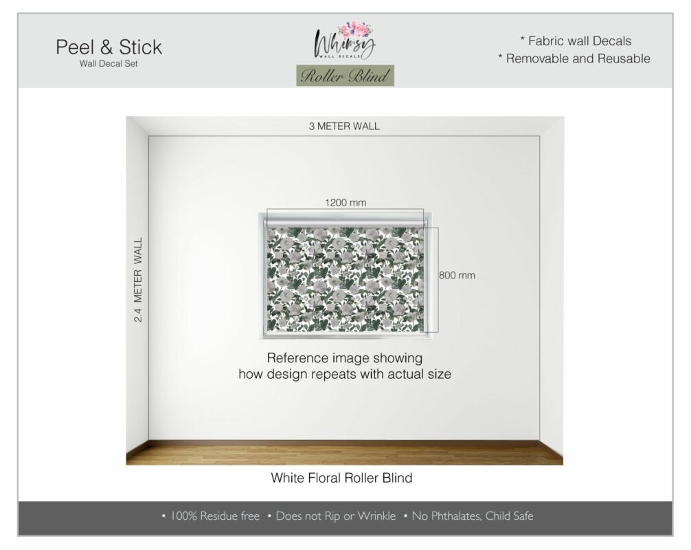 White Floral - Printed Roller Blind - Removable Wallpapers, Wall ...