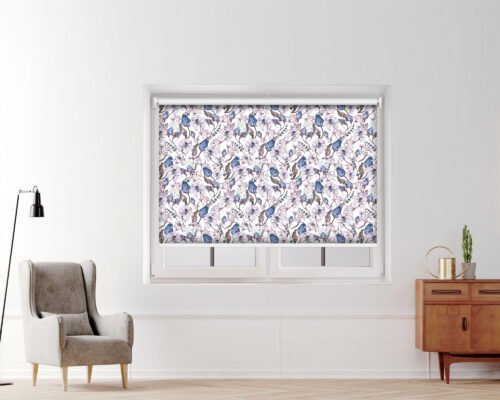 Blue Floral - Printed Roller Blind - Removable Wallpapers, Wall ...