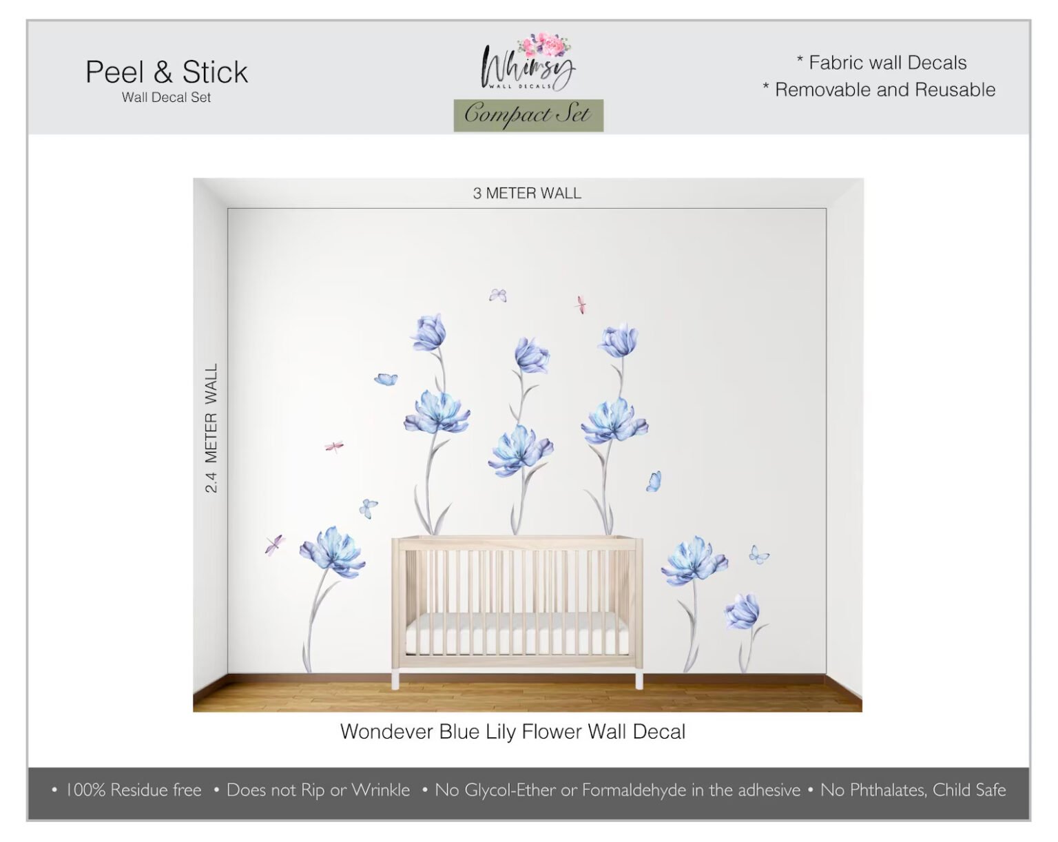 Wondever Blue Lily Flower - Removable Wallpapers, Wall Stickers & Wall ...