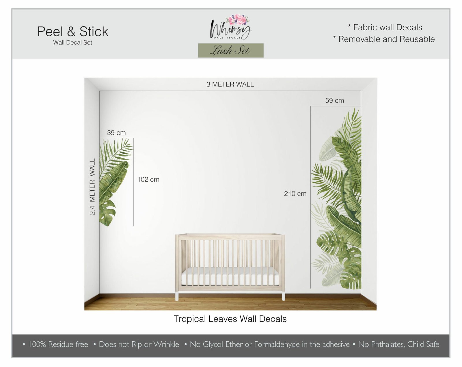 Tropical Leaves Wall Decals - Removable Wallpapers, Wall Stickers ...