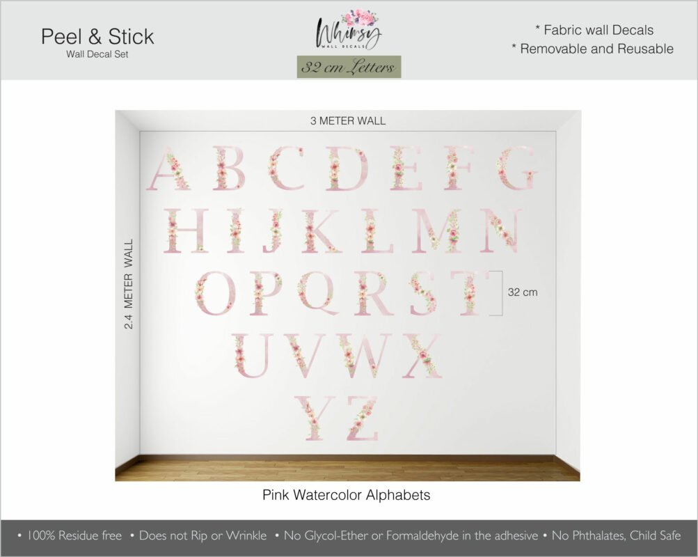 Pink Watercolor Alphabet - Removable Wallpapers, Wall Stickers & Wall ...