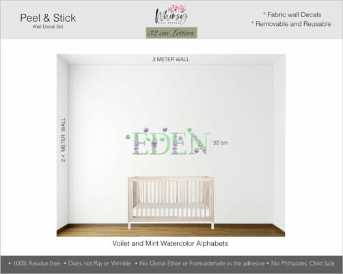 Violet and Mint Watercolor Alphabet - Removable Wallpapers, Wall ...