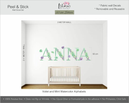 Violet and Mint Watercolor Alphabet - Removable Wallpapers, Wall ...