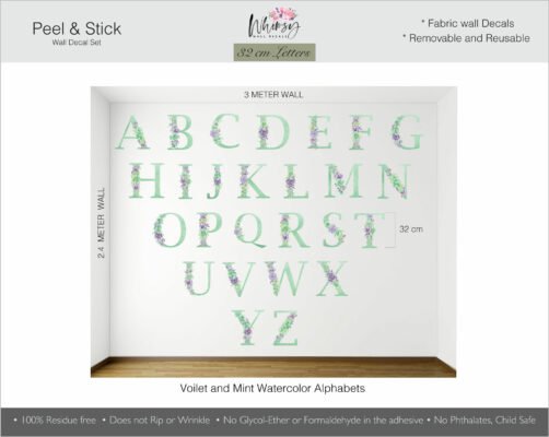 Violet and Mint Watercolor Alphabet - Removable Wallpapers, Wall ...